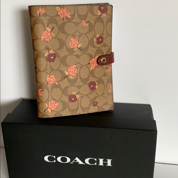 Coach | Other | Coach Signature Peony Print Leather Notebook | Poshmark